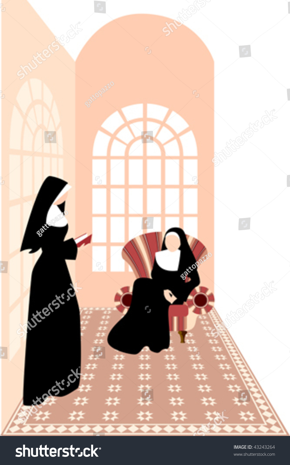 Vector Image Represent Two Nuns Convent : image vectorielle de stock ...