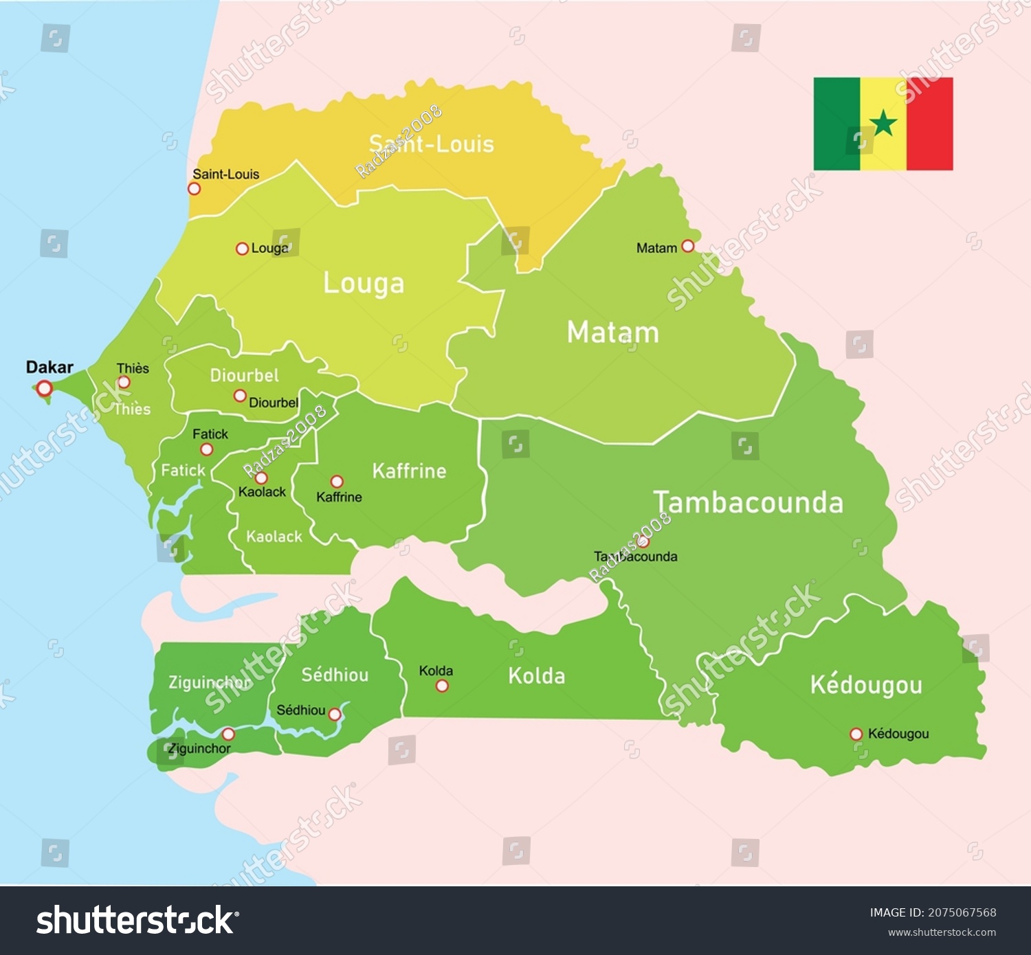 Vector Image Senegal Regions Map Stock Vector (Royalty Free) 2075067568