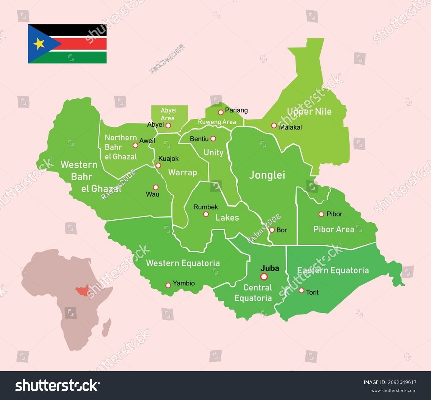 Vector Image South Sudan Regions Map Stock Vector (Royalty Free) 2092649617
