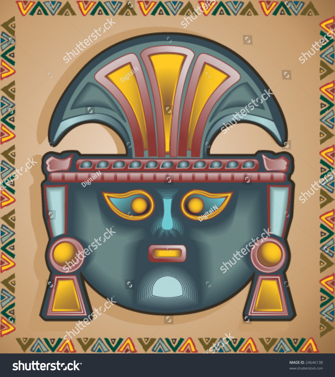 Vector Inca Peruvian Warrior Mask Handdrawn Stock Vector (Royalty Free ...