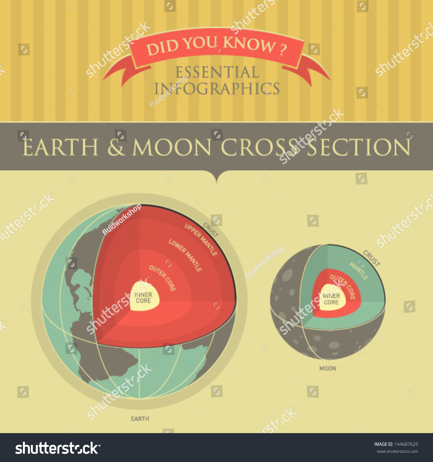 Vector Infographic Earth Moon Cross Section 스톡 벡터(로열티 프리) 144687629 ...