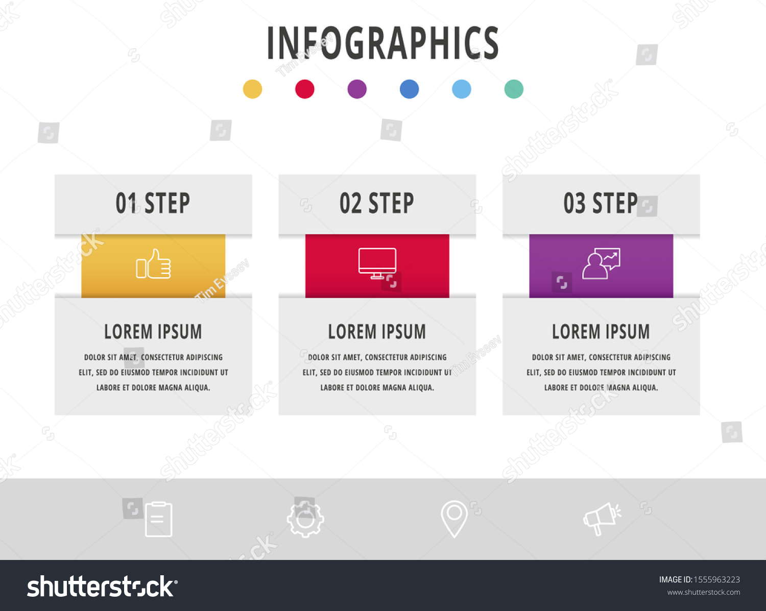 Vector Infographic Flat Template Rectangles Three Stock Vector (Royalty ...