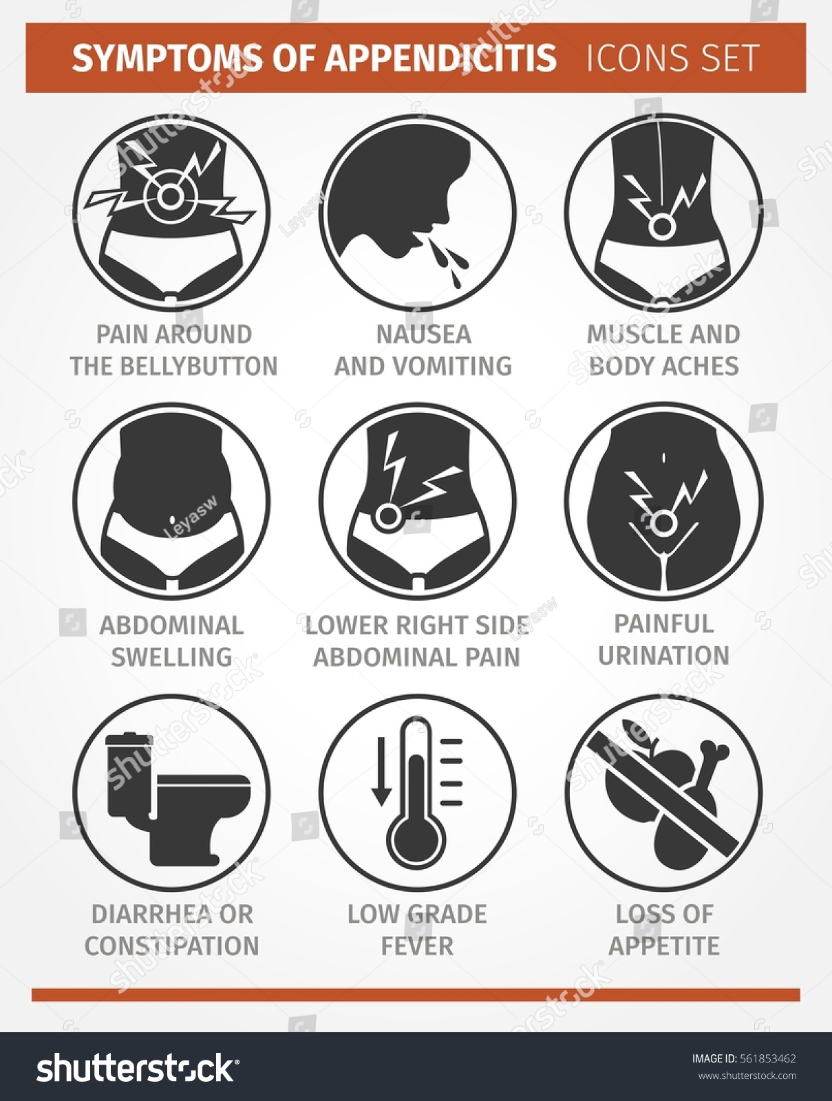 Vector Infographic Symptoms Appendicitis Icon Set: vector de stock ... Vector Infographic Symptoms Appendicitis Icon Set: vector de stock ...