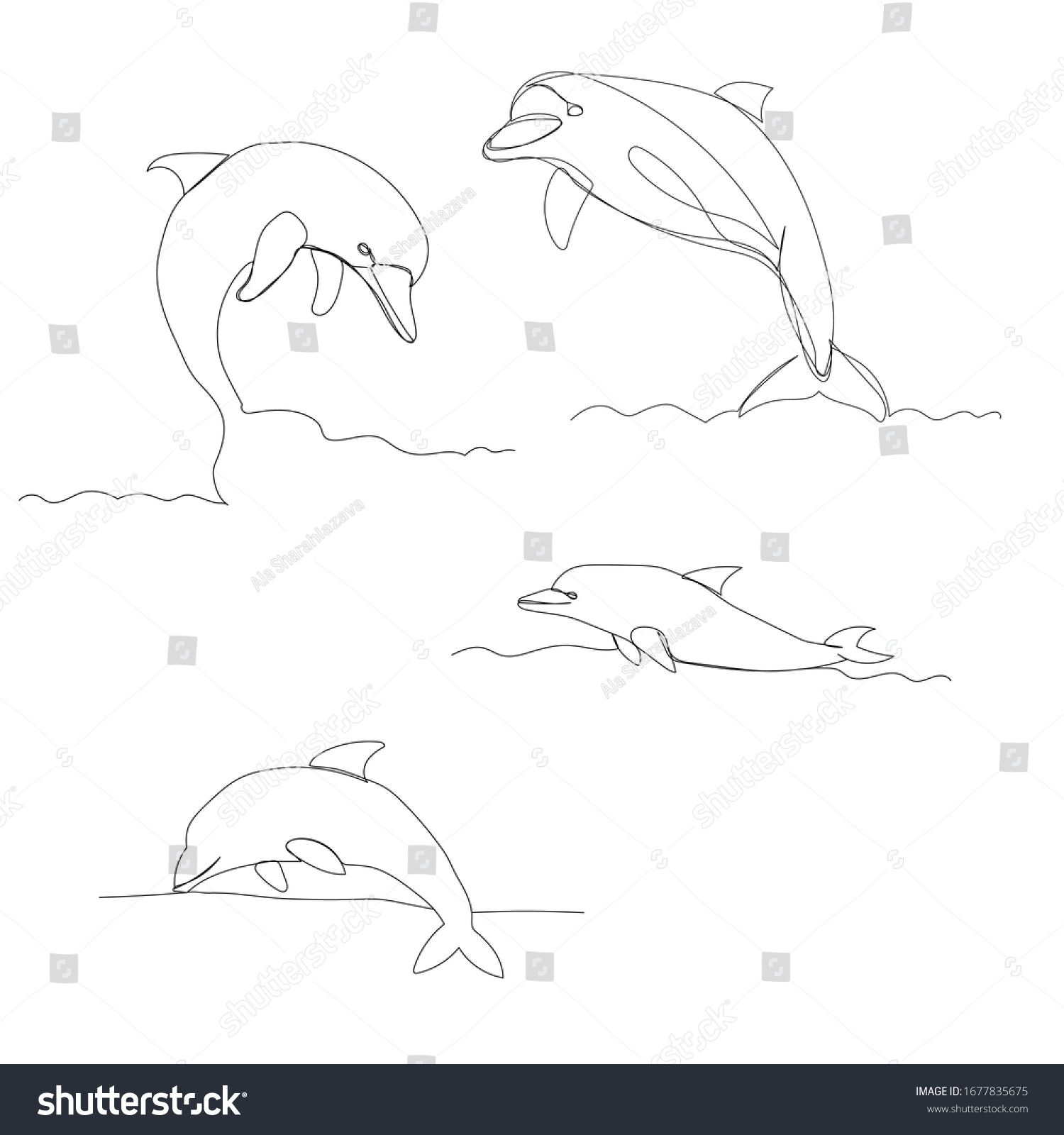 Vector Isolated Drawing Continuous Line Dolphin Stock Vector (Royalty ...