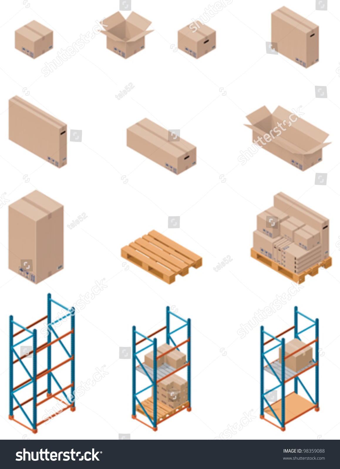 Vector Isometric Boxes Pallets Warehouse Shelving Stock Vector (Royalty ...