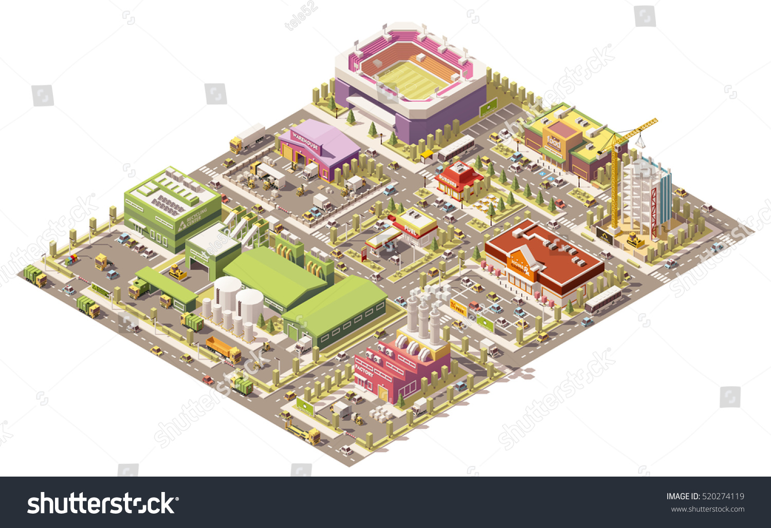 Vector Isometric Low Poly City Stock Vector (Royalty Free) 520274119 ...