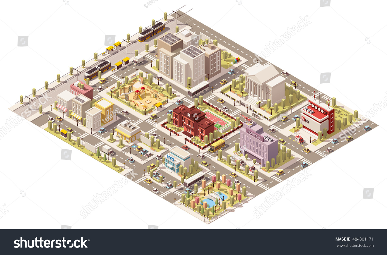 Vector Isometric Low Poly City Infrastructure Stock Vector (Royalty ...