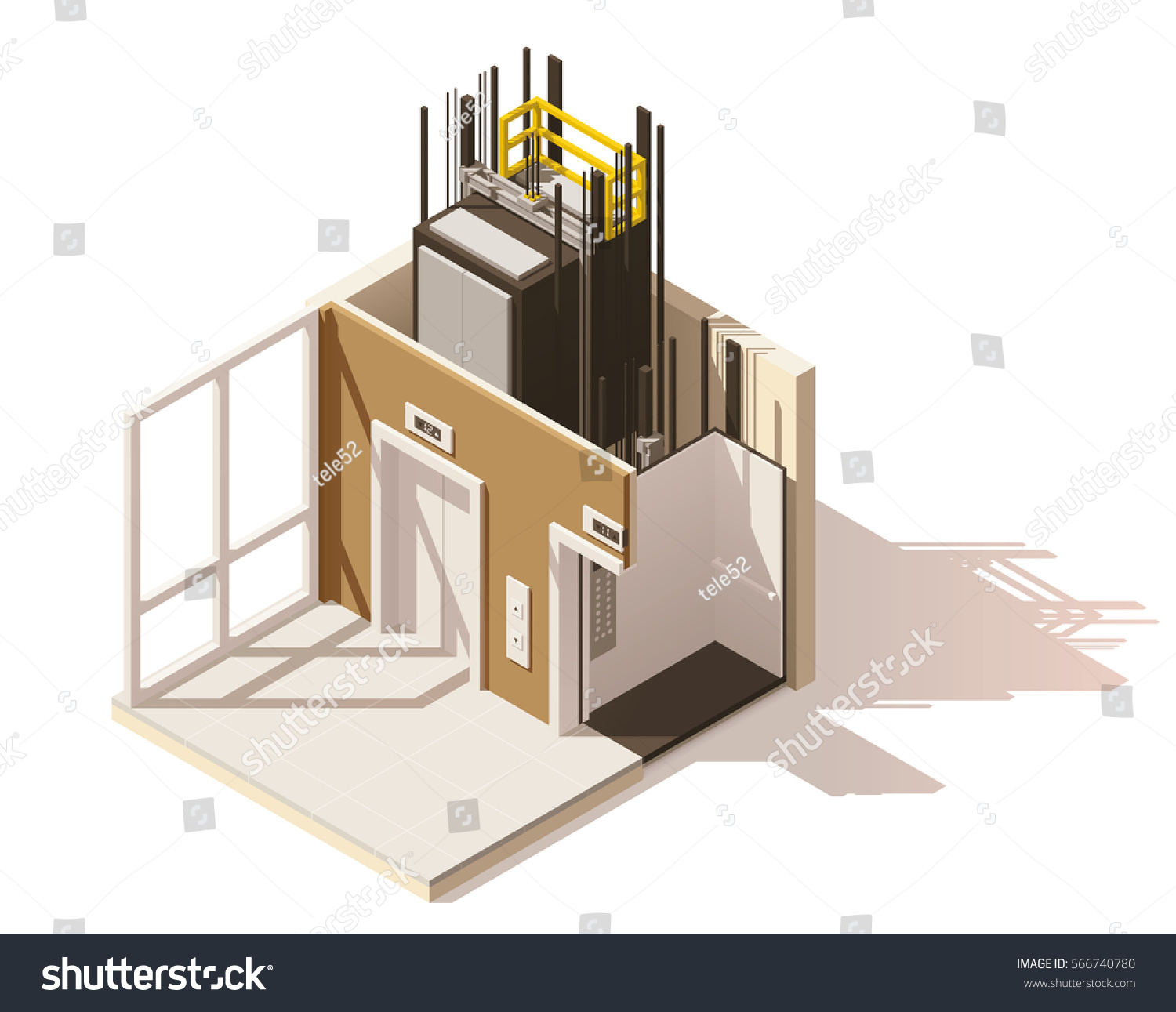 Vector Isometric Low Poly Elevator Cutaway Stock Vector (Royalty Free ...