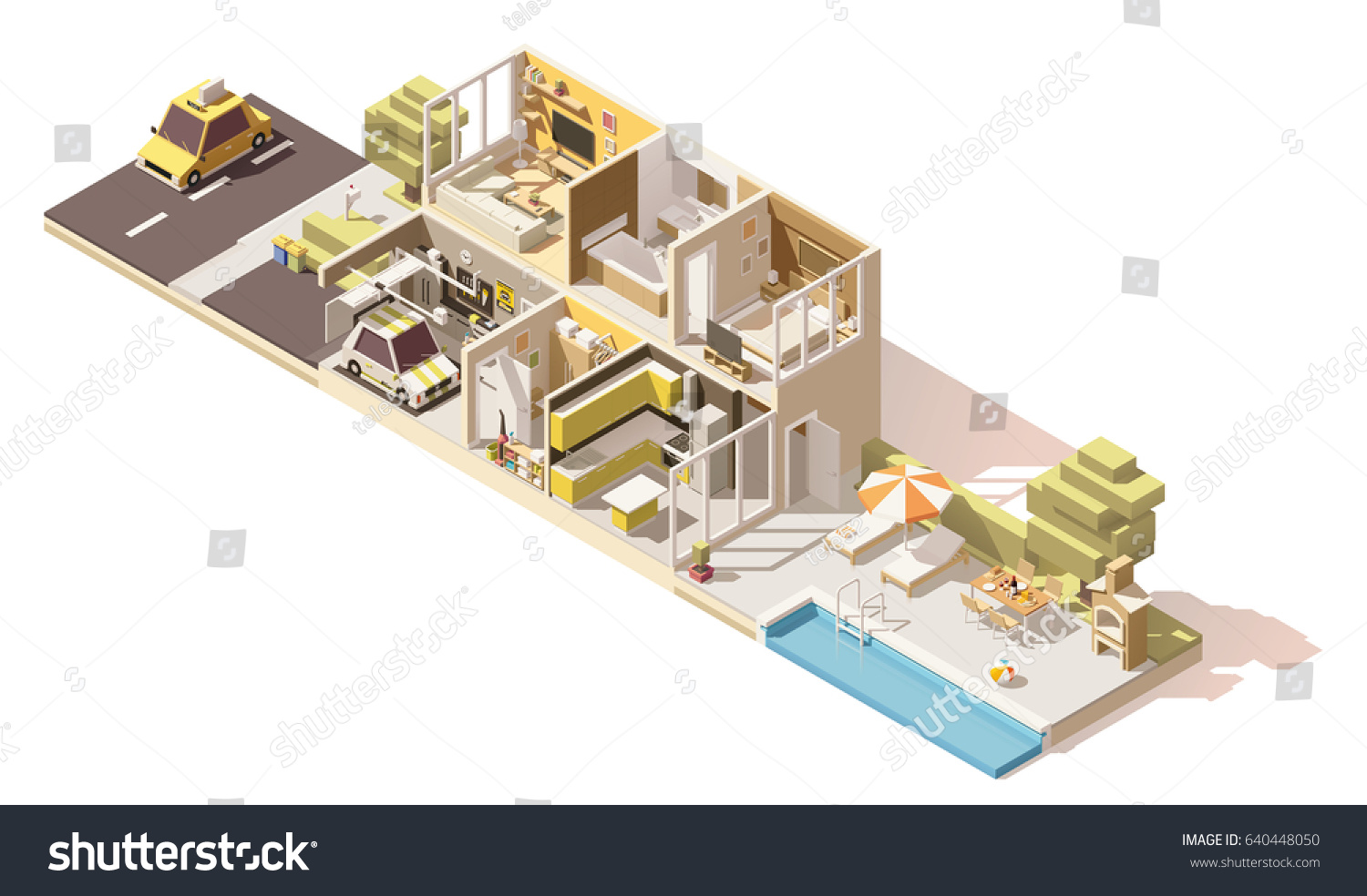 Vector Isometric Low Poly House Cutaway Stock Vector 640448050 ...