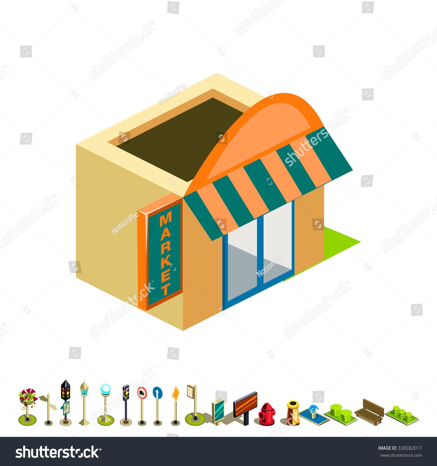 Vector Isometric Market Building Icon Infographic Stock Vector (Royalty ...