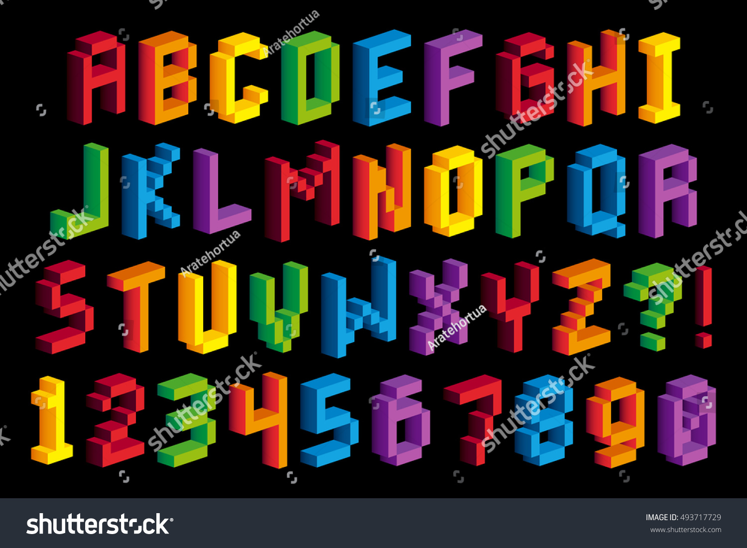 Vector Isometric Pixel 3d Alphabet Numbers: เวกเตอร์สต็อก (ปลอดค่า ...