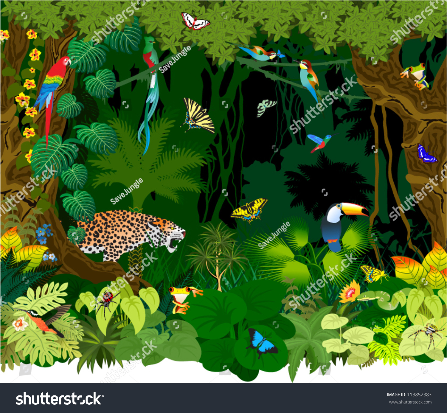 Vector Jungle Background Different Animals Stock Vector (Royalty Free ...