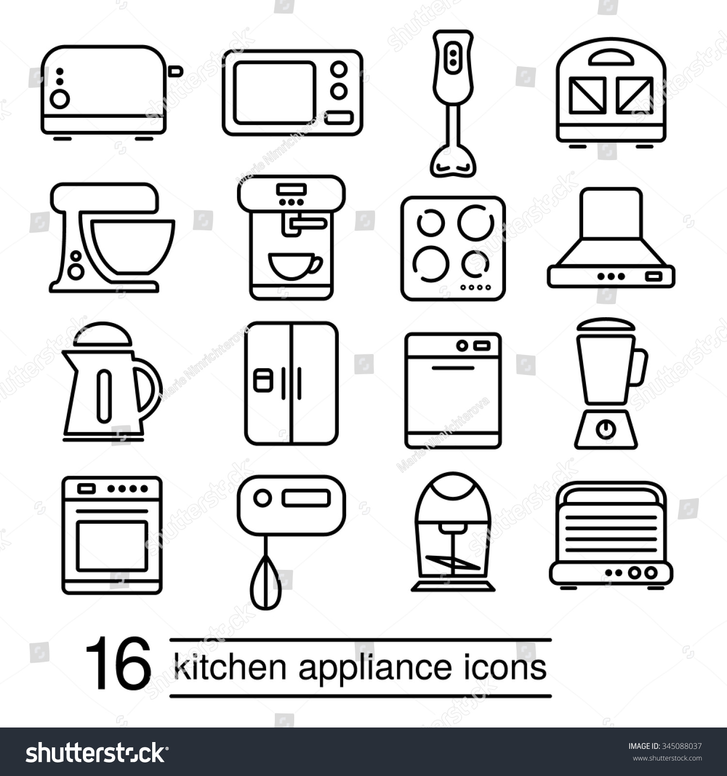 Vector Kitchen Appliance Icons Stock Vector (Royalty Free) 345088037 ...