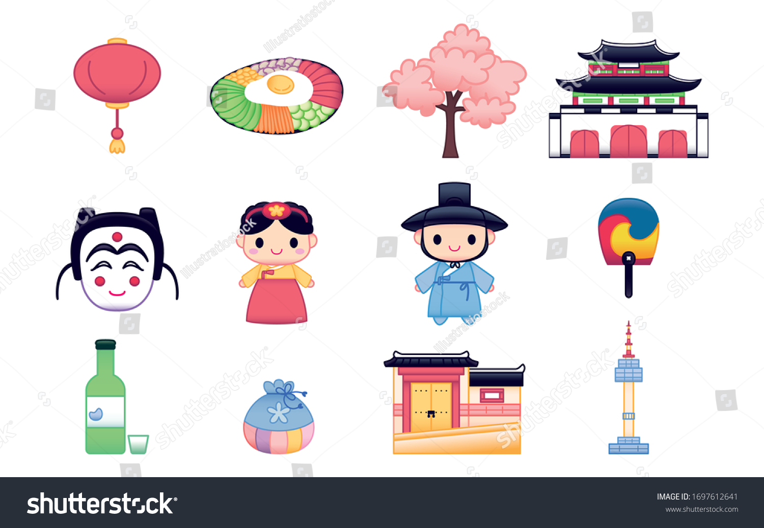 Vector Korea Cute Cartoon Set Typical: เวกเตอร์สต็อก (ปลอดค่าลิขสิทธิ์ ...