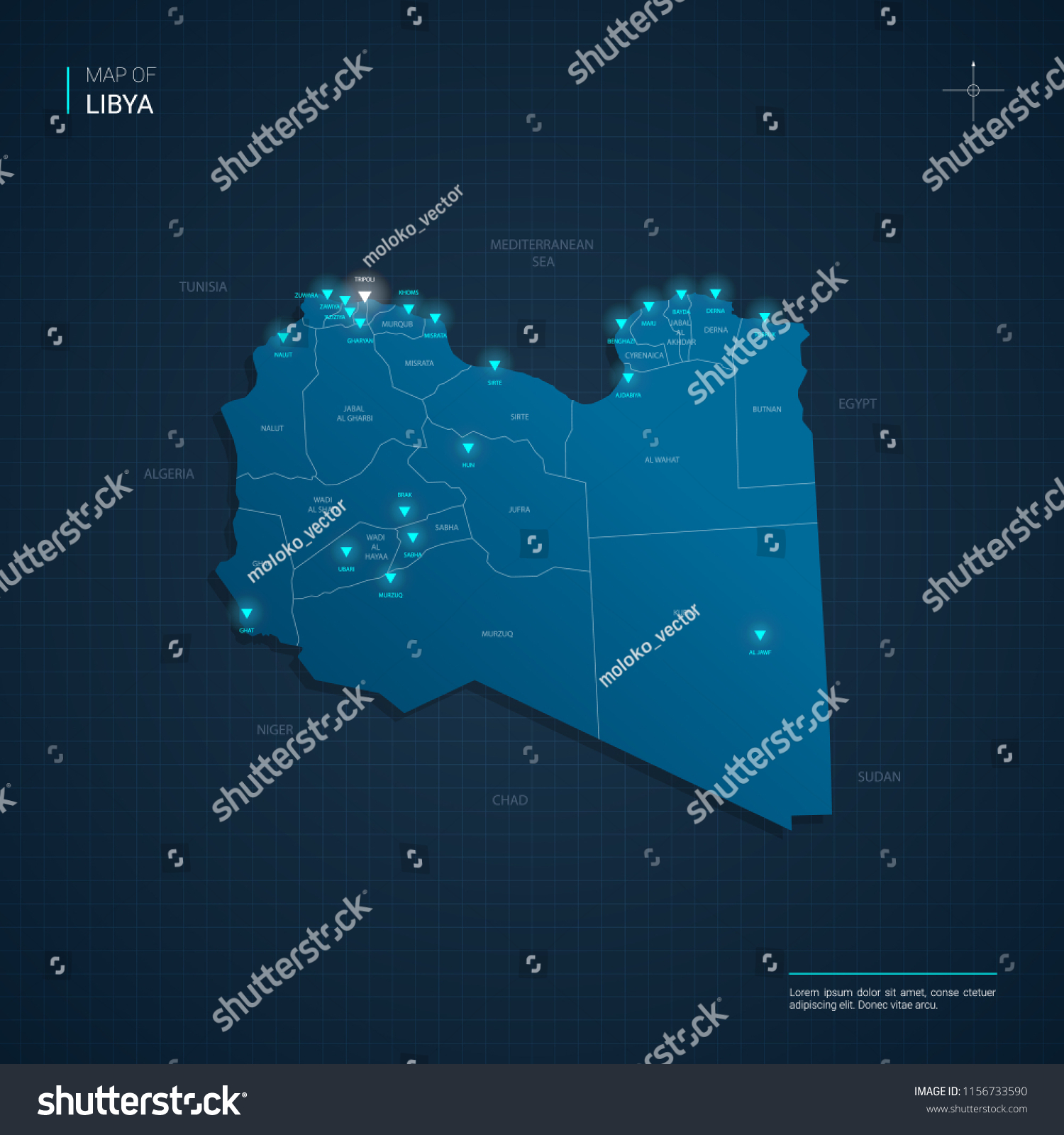 Vector Libya Map Illustration Blue Neon Stock Vector (Royalty Free ...