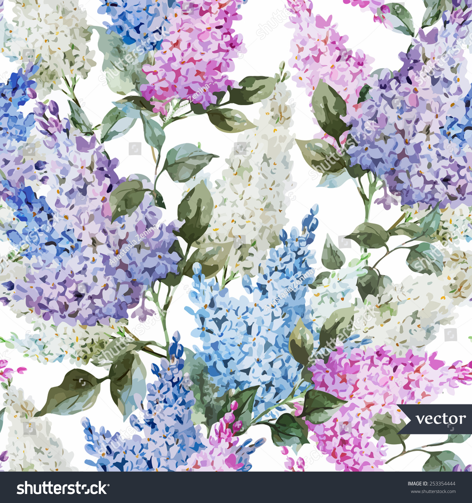Vector Lilac Watercolor Flowers Pattern Wallpaper Stock Vector (Royalty ...