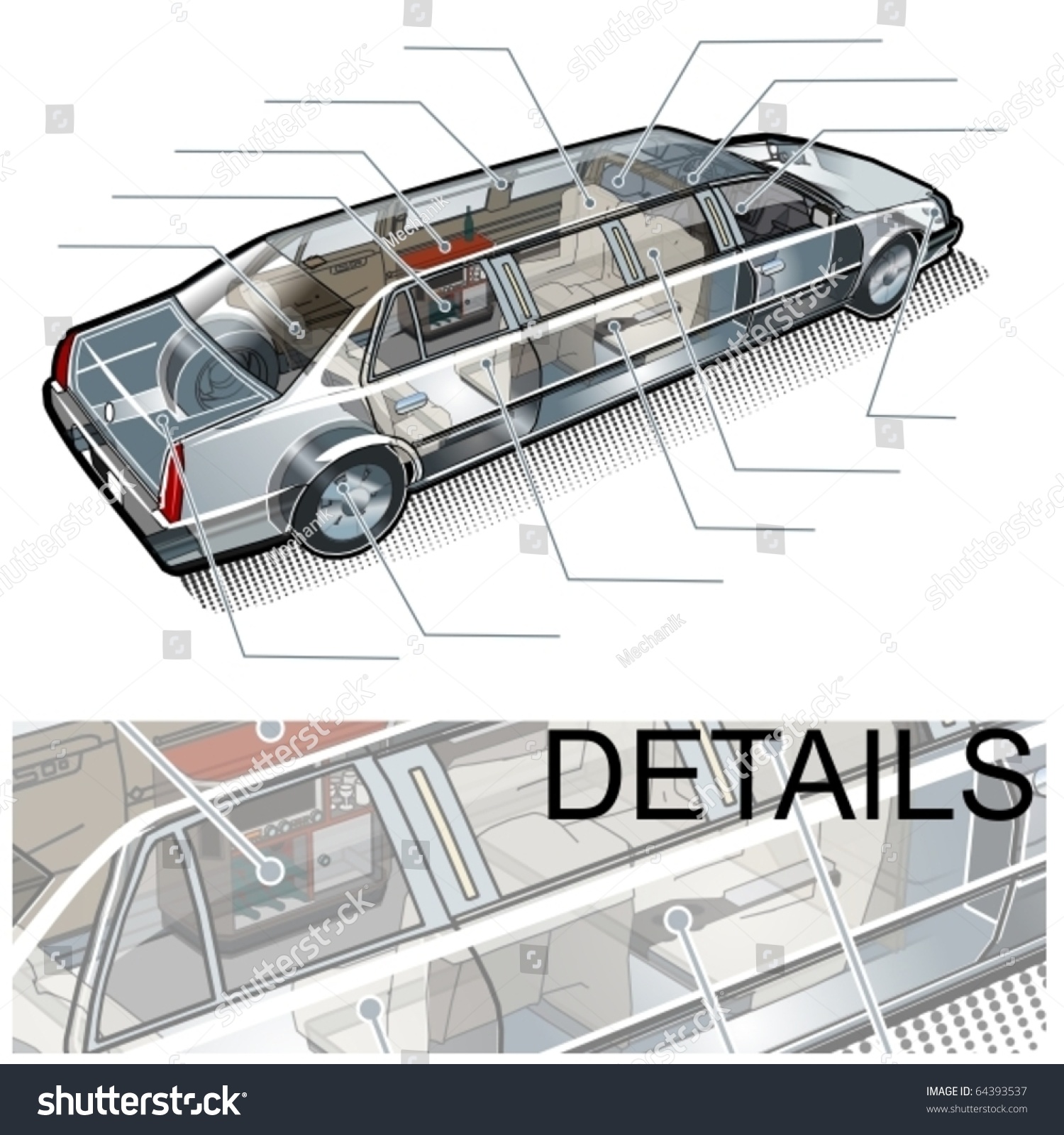 Vector Limousine Infographics Cutaway Stock Vector (Royalty Free) 64393537