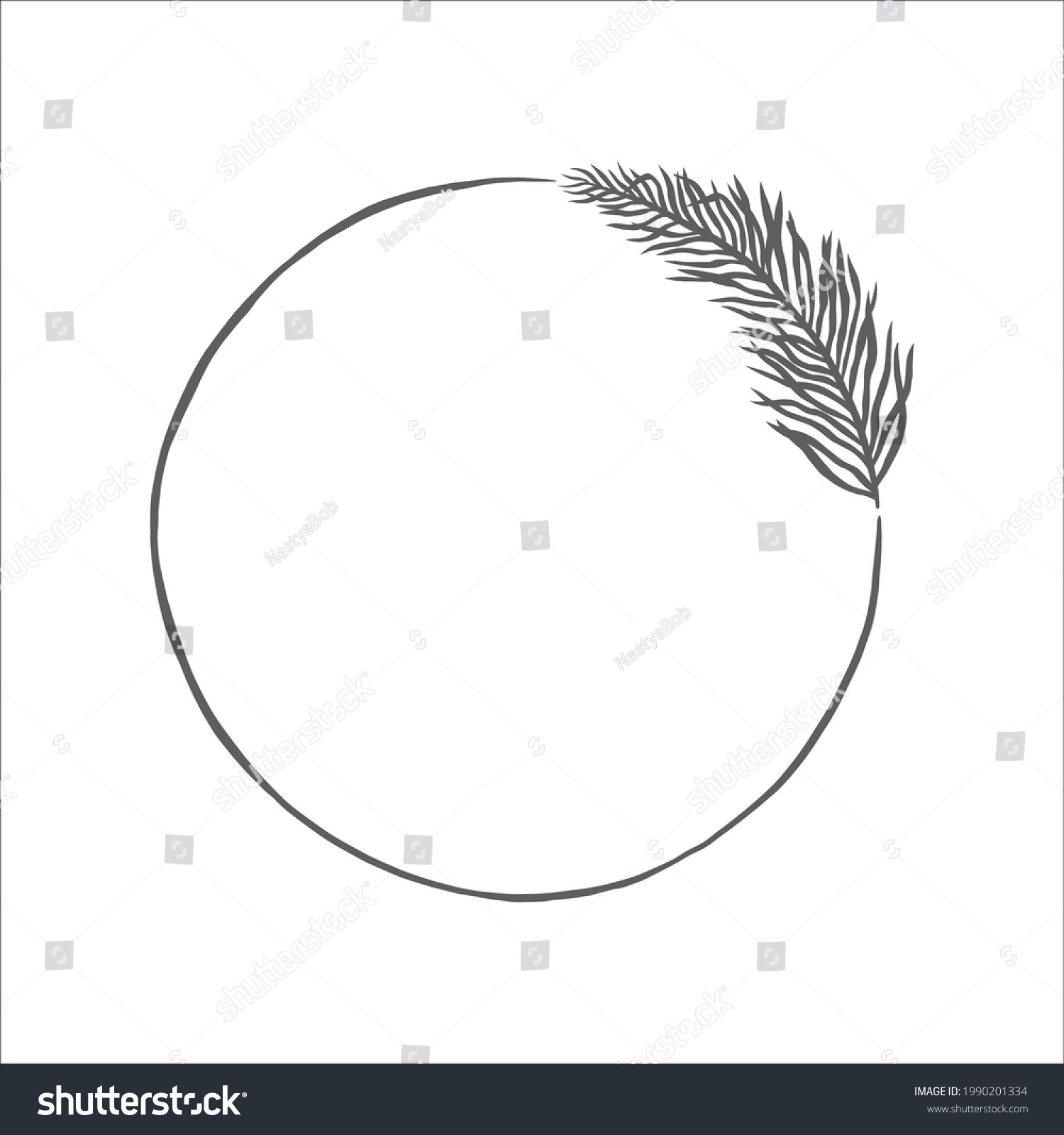Vector Line Art Round Frame Branches Stock Vector (Royalty Free ...