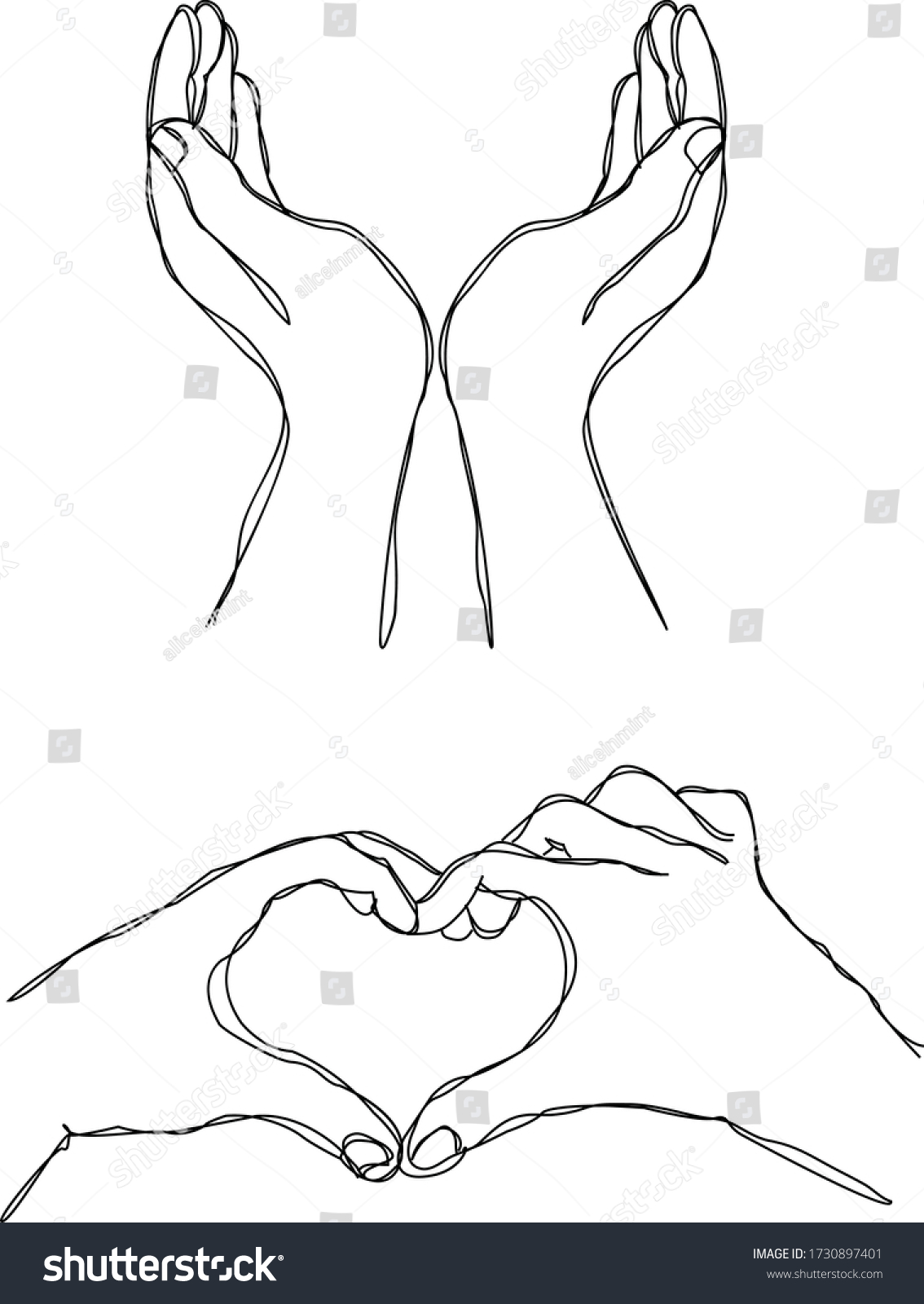 Vector Line Drawing Hands Stock Vector (Royalty Free) 1730897401