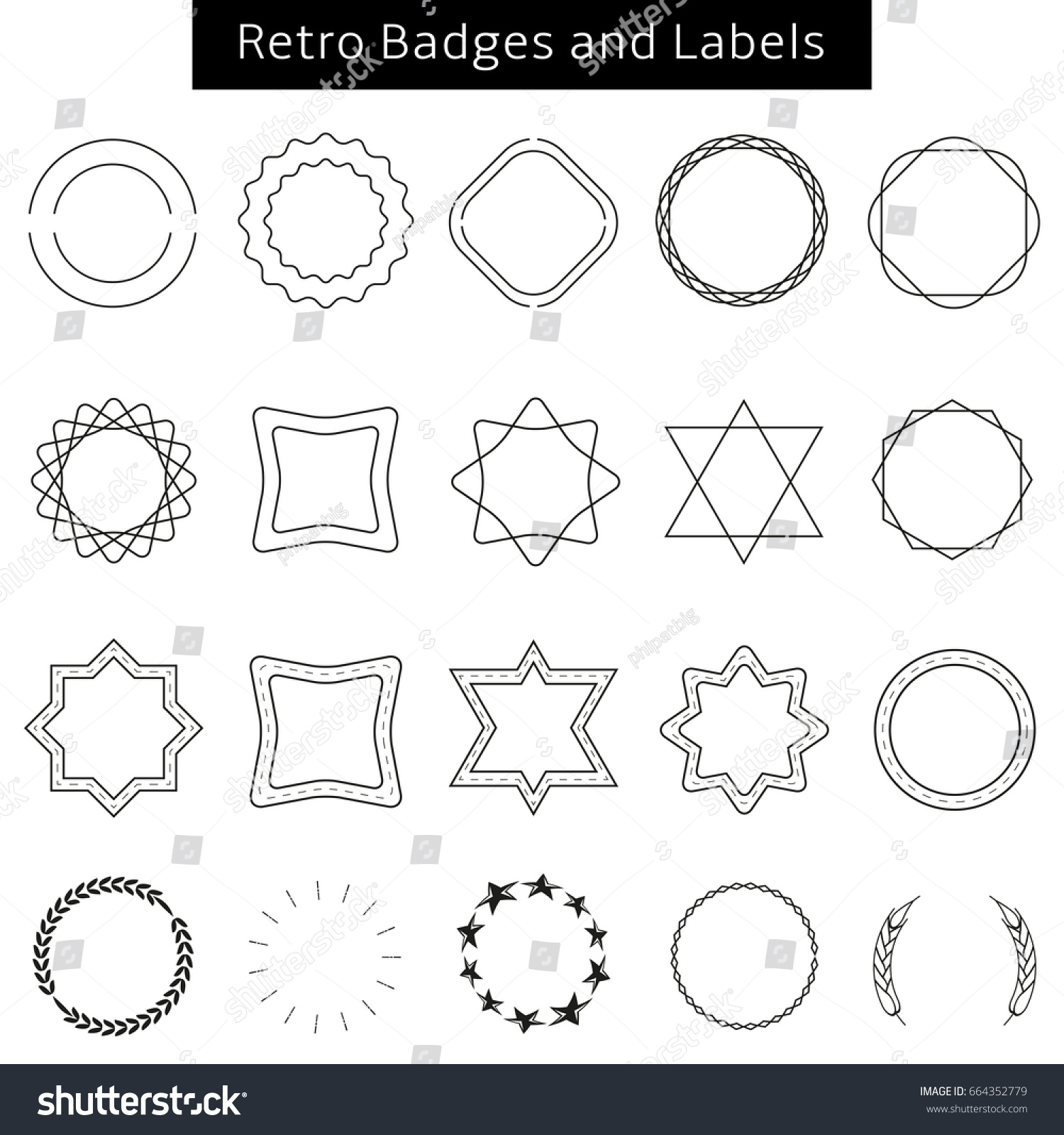 Vector Line Emblems Badges Frames Logo Stock Vector (Royalty Free ...