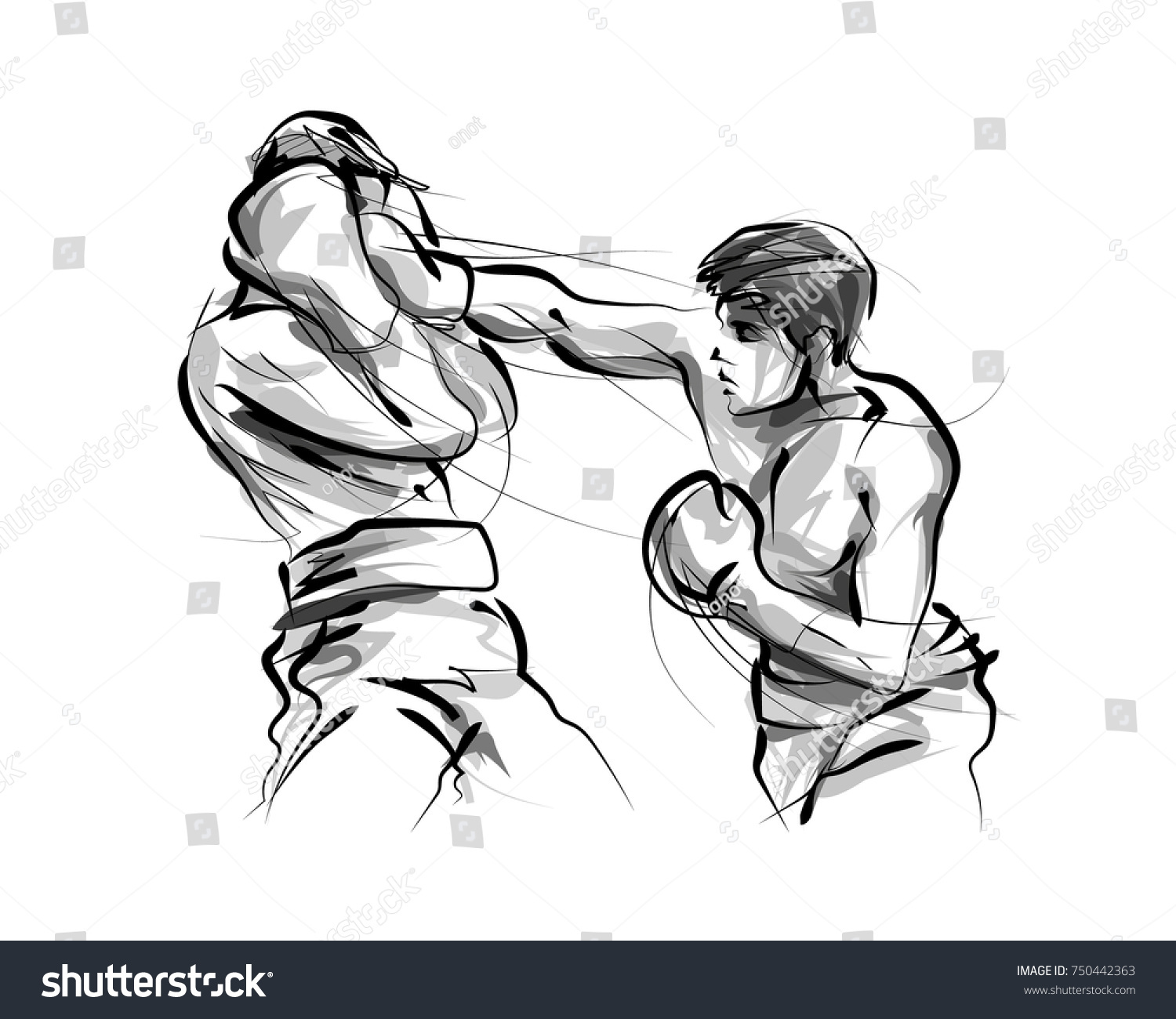 Vector Line Sketch Boxers Stock Vector (Royalty Free) 750442363