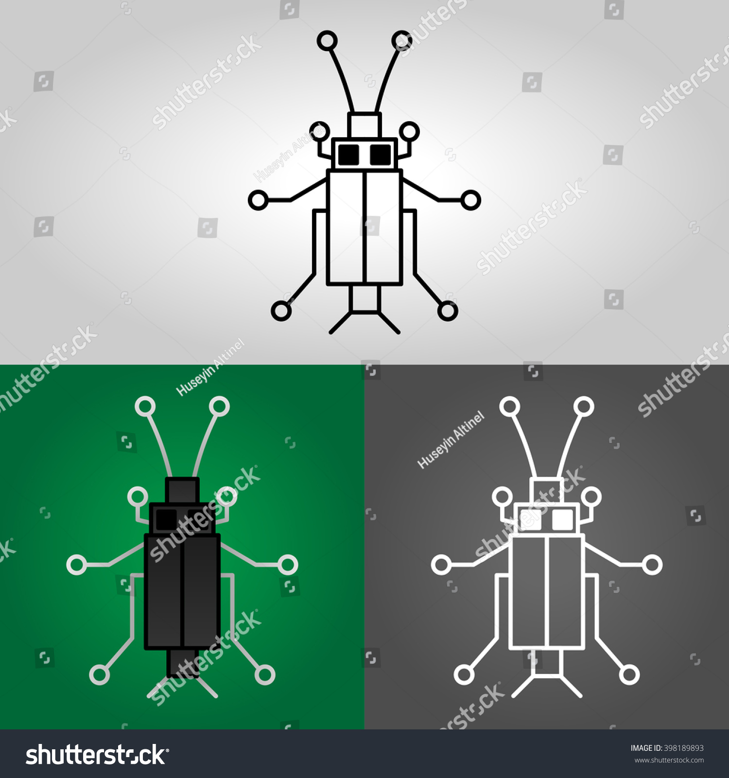 Vector Line Usb Digital Bug Logo Stock Vector (Royalty Free) 398189893