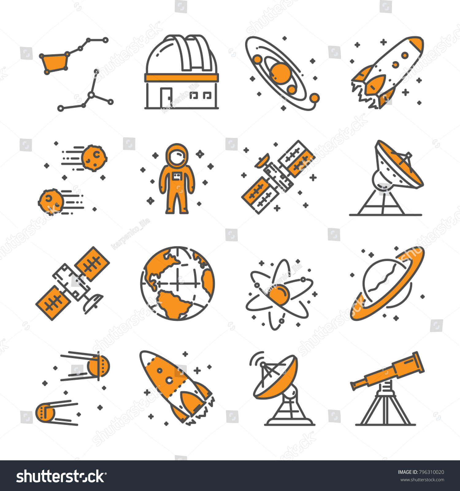 Vector Linear Icon Set Astronomy Line Stock Vector (Royalty Free) 796310020