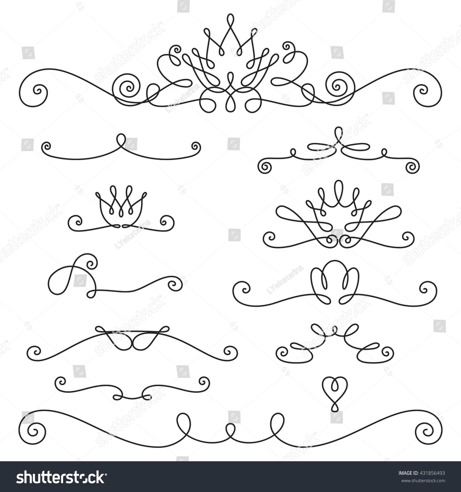 Vector Linen Border Elements Simple Scroll Stock Vector 431856493 ...