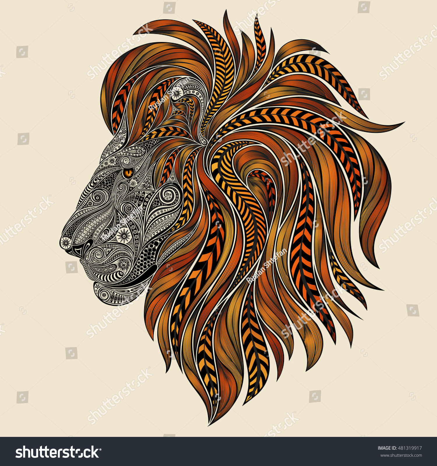 Vector Lion Patterns Fiery Red Mane Stock Vector (Royalty Free ...
