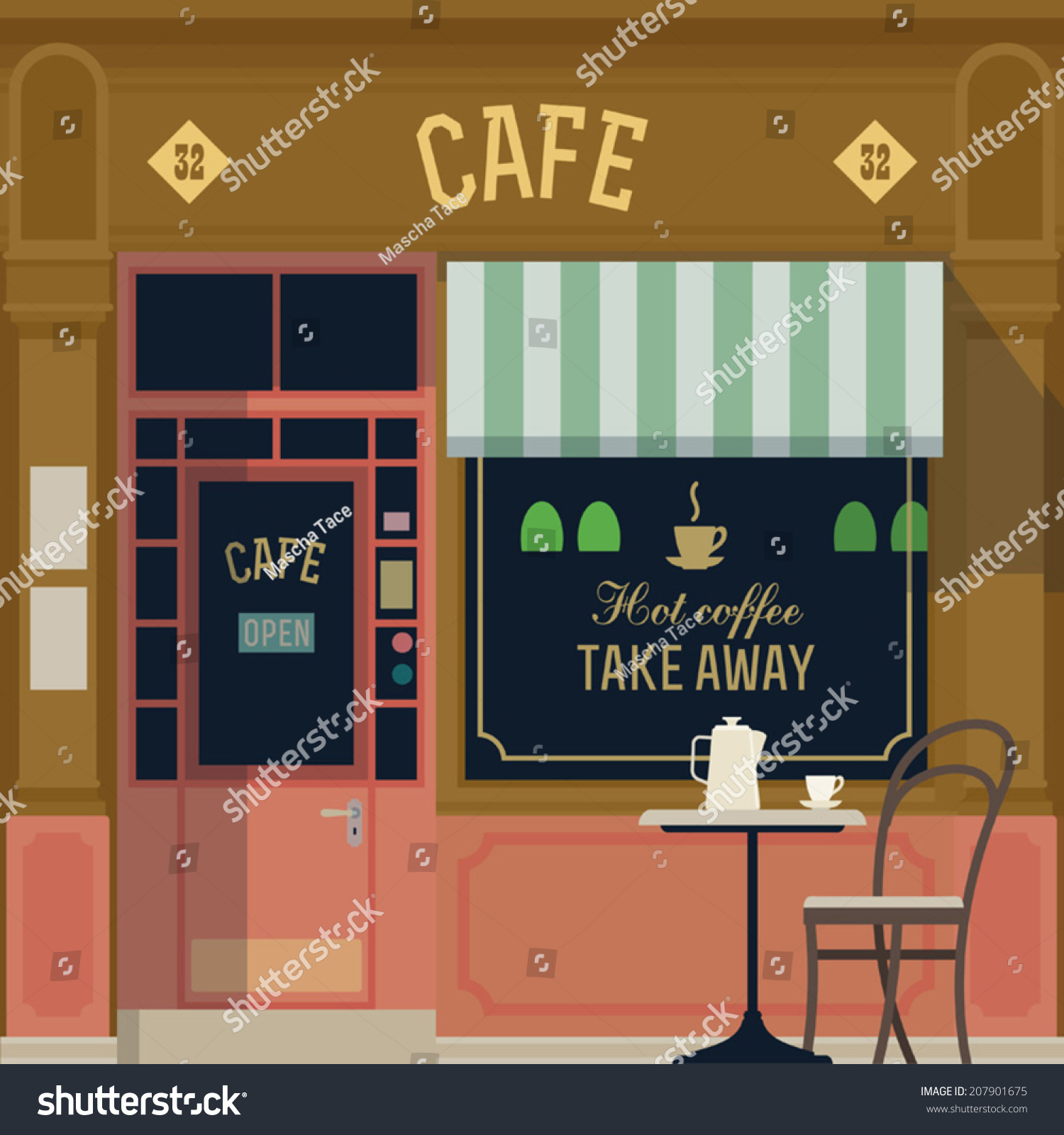 Vector Local Cafe Detailed Facade Background Stock Vector (Royalty Free ...