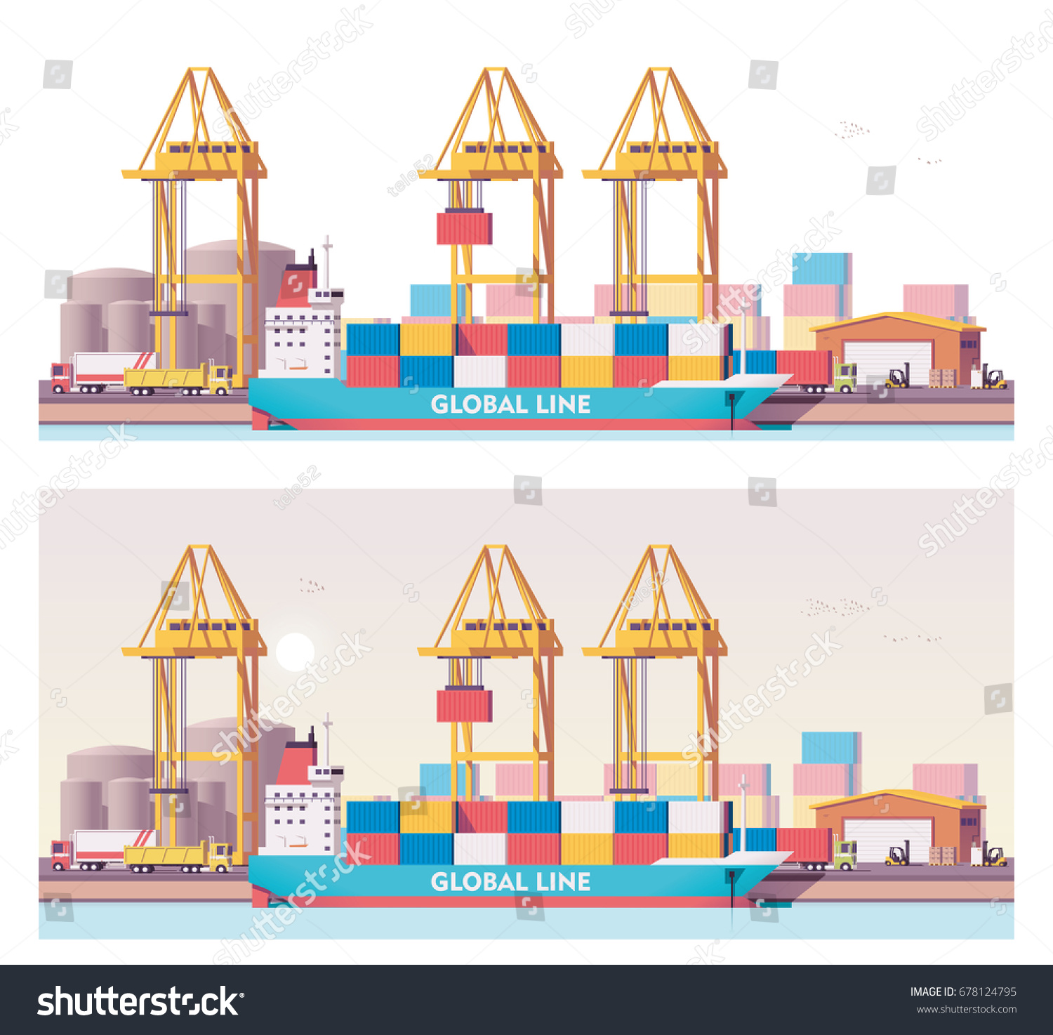 Vector Low Poly 2d Cargo Port: เวกเตอร์สต็อก (ปลอดค่าลิขสิทธิ์ ...