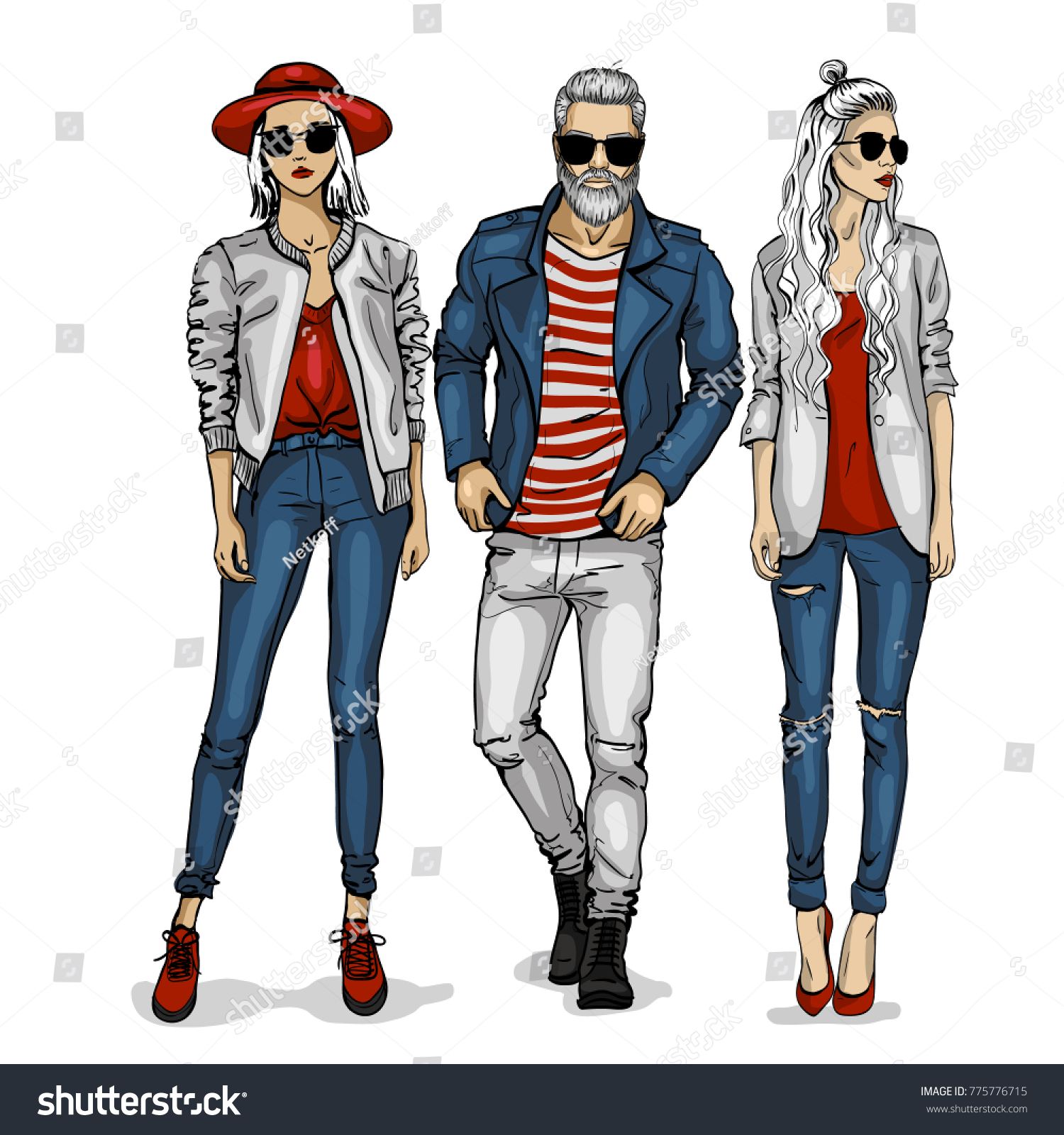 Vector Man Two Woman Models Stock Vector (Royalty Free) 775776715 ...