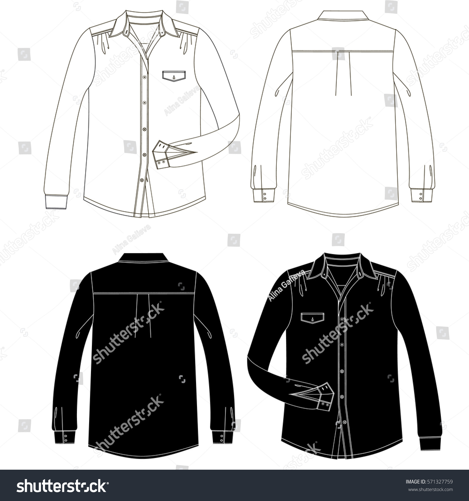 Vector Man Shirt Set Technical Drawing Stock Vector (Royalty Free ...