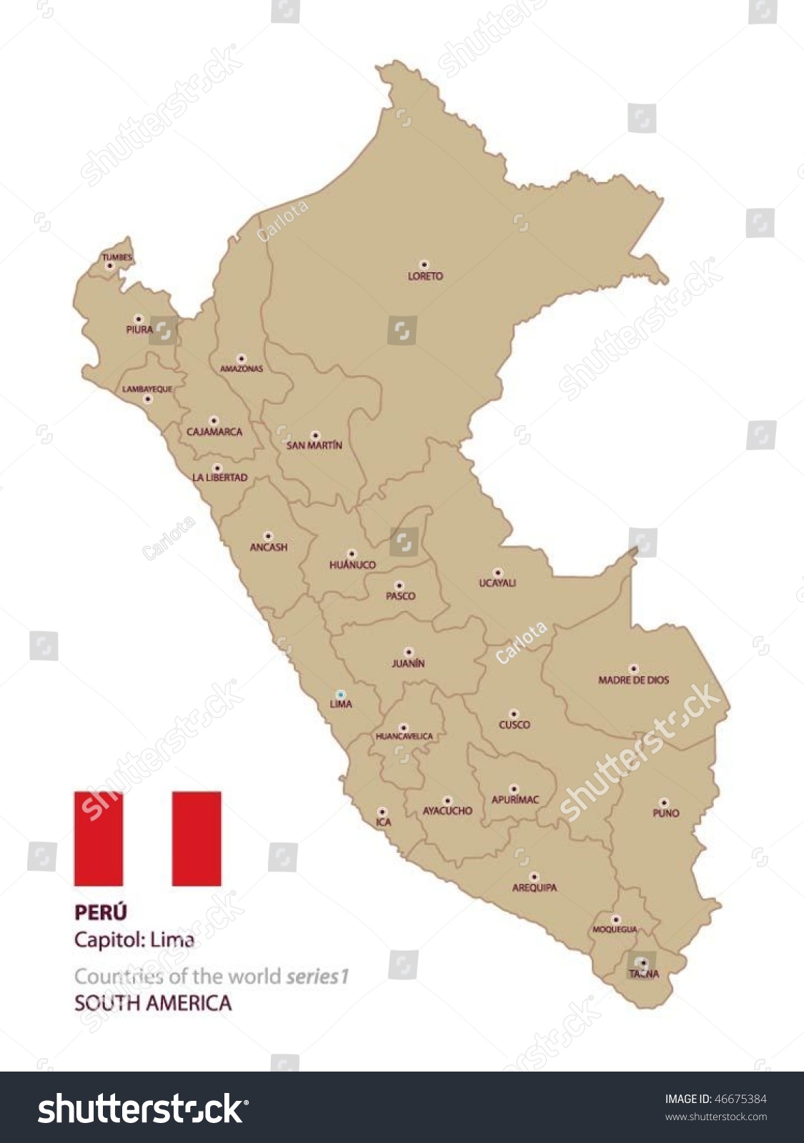 Vector Map Peru Stock Vector (Royalty Free) 46675384 - Shutterstock