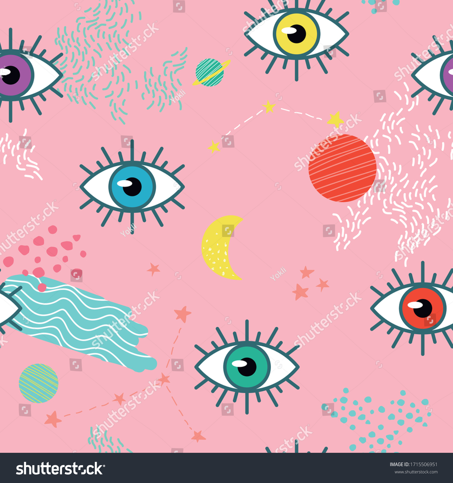 Vector Minimal Eye Wave Moon Star Stock Vector (Royalty Free) 1715506951