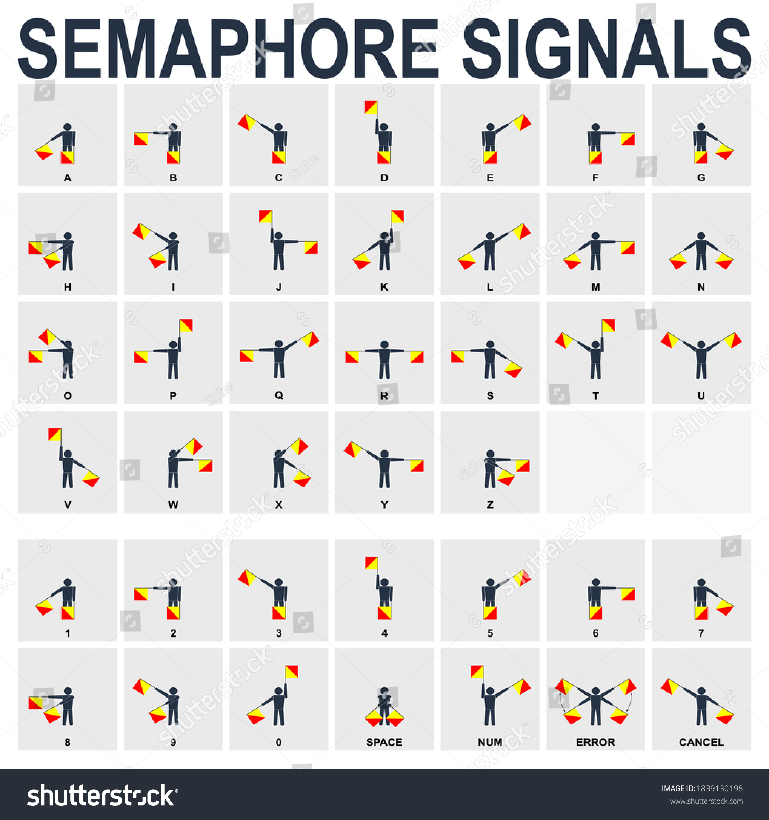 Vector Monochrome Icon Set Semaphore Flag Stock Vector (Royalty Free) 1839130198
