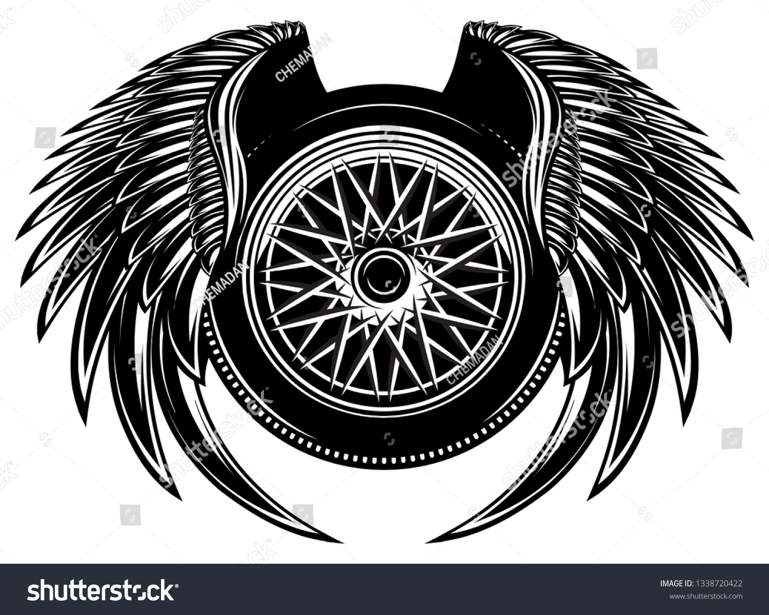Vector Monochrome Pattern Wheel Wings Stock Vector (Royalty Free ...