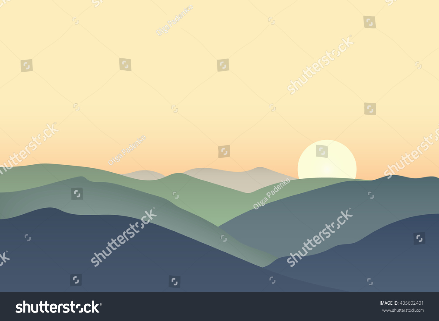Vector Mountain Sunrise Landscape Stock Vector (Royalty Free) 405602401 ...