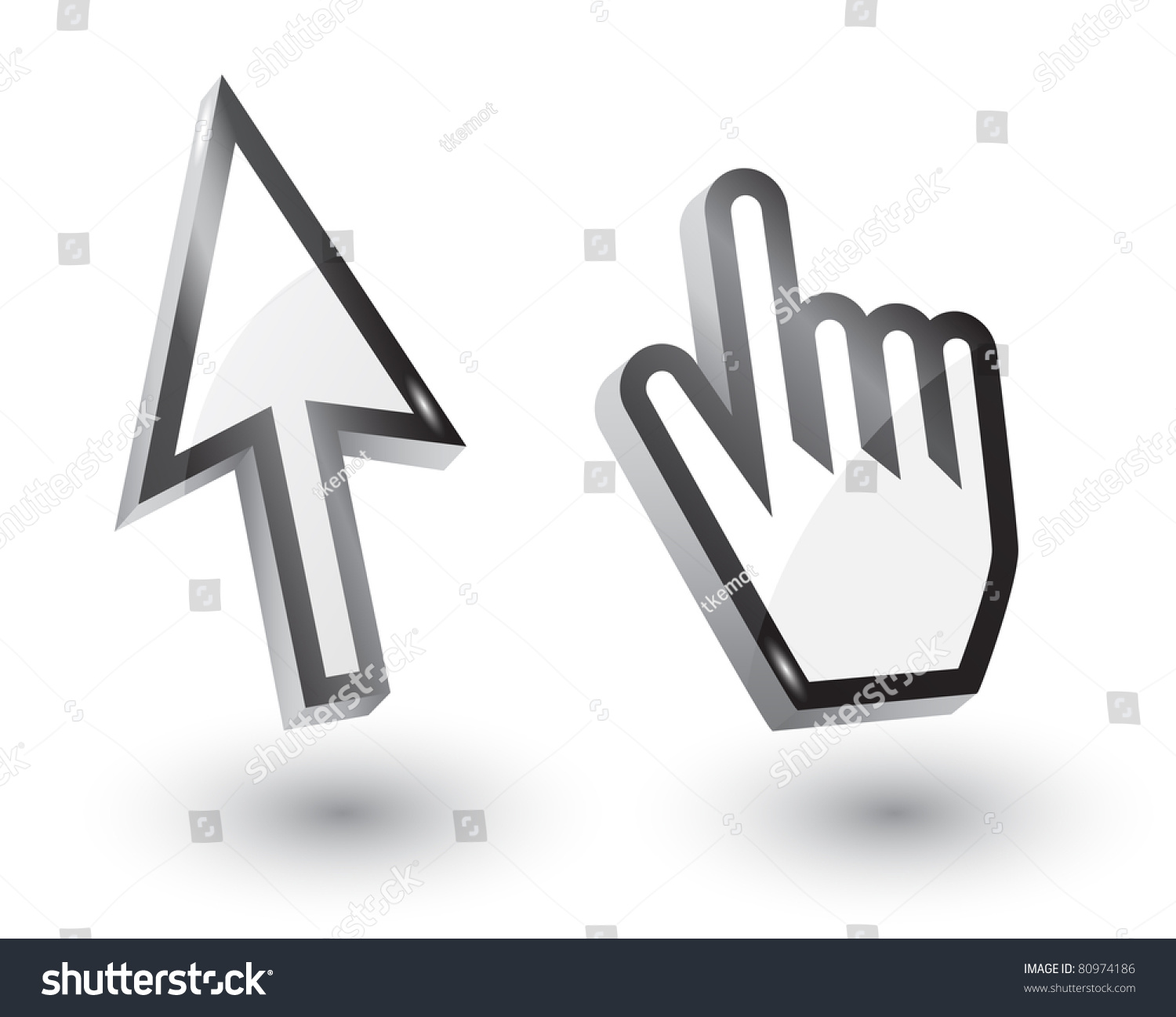 Vector Mouse Arrow Hand Pointers Shadow3d Stock Vector (Royalty Free ...