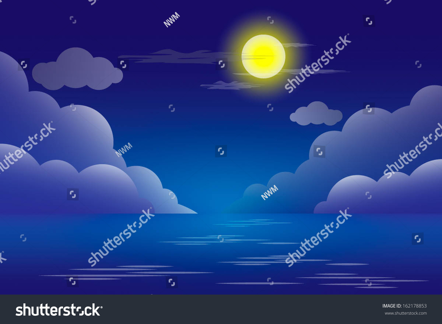 Vector Night Sea Landscape Stock Vector (Royalty Free) 162178853