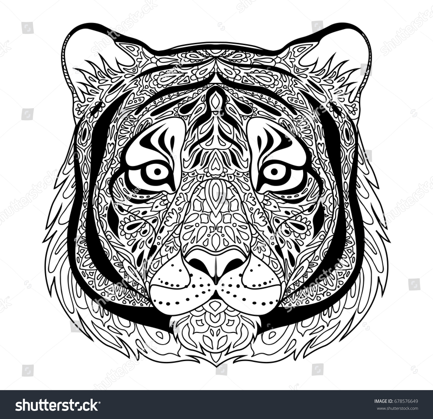 Vector Object Tigers Head Coloring Zentangle 스톡 벡터(사용료 없음) 678576649 ...