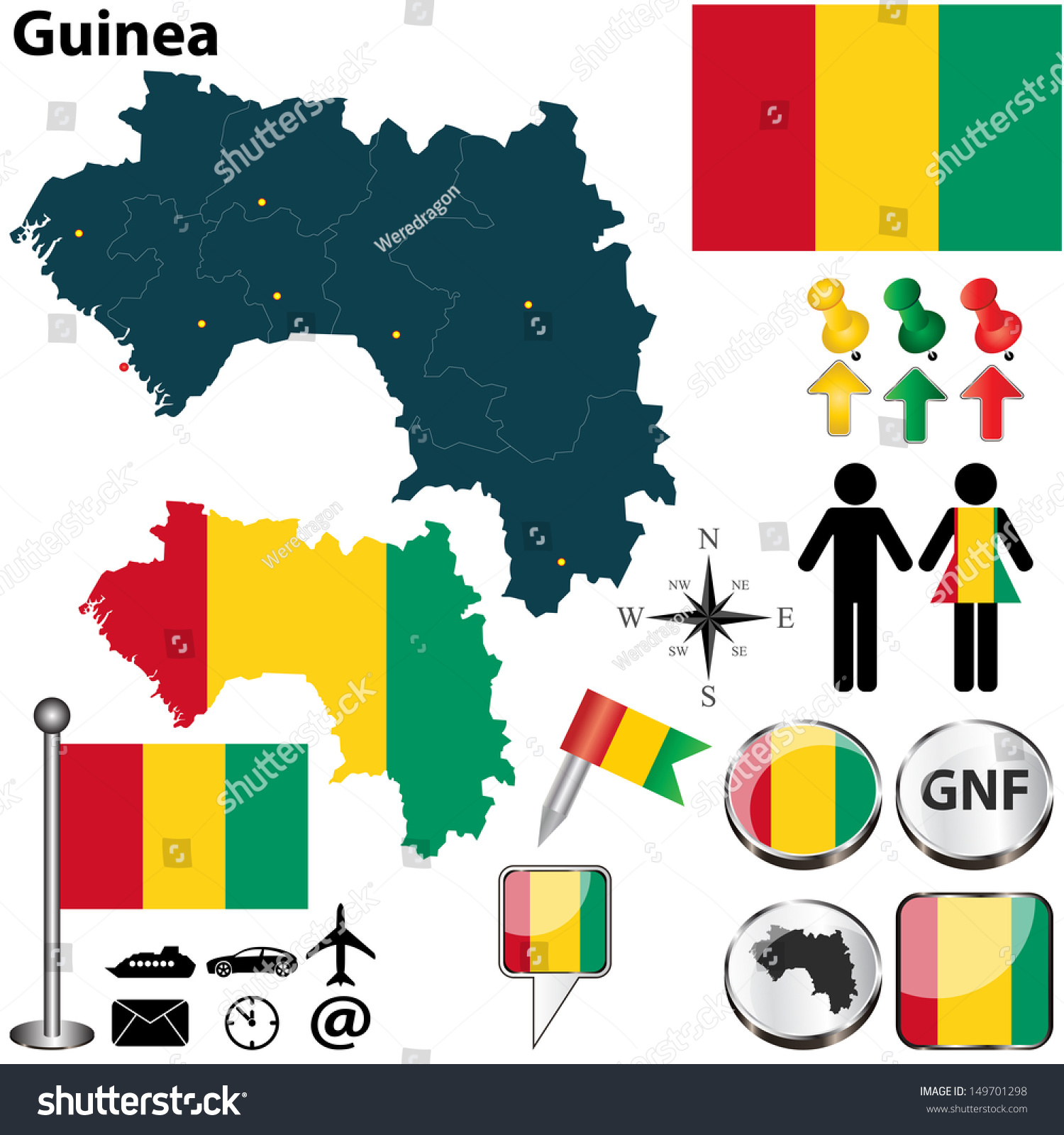Vector Guinea Set Detailed Country Shape Stock Vector Royalty Free
