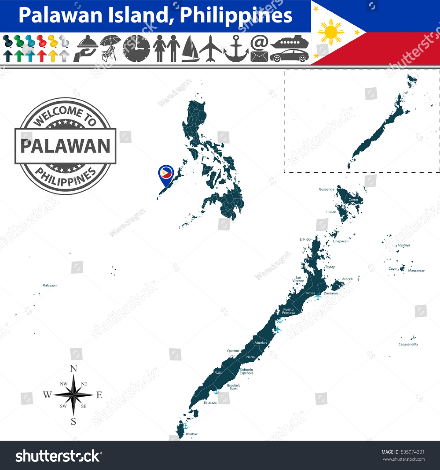 Vector Palawan Island Philippines Map Contains Stock Vector (Royalty ... Vector Palawan Island Philippines Map Contains Stock Vector (Royalty ...