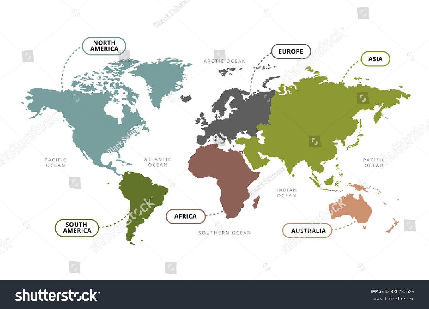 Vector World Map Continents Section Name Stock Vector (Royalty Free ...