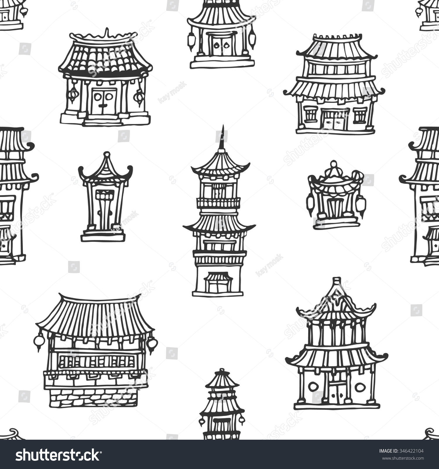 Vector Oriental Seamless Pattern Asian Architecture Stock Vector ...