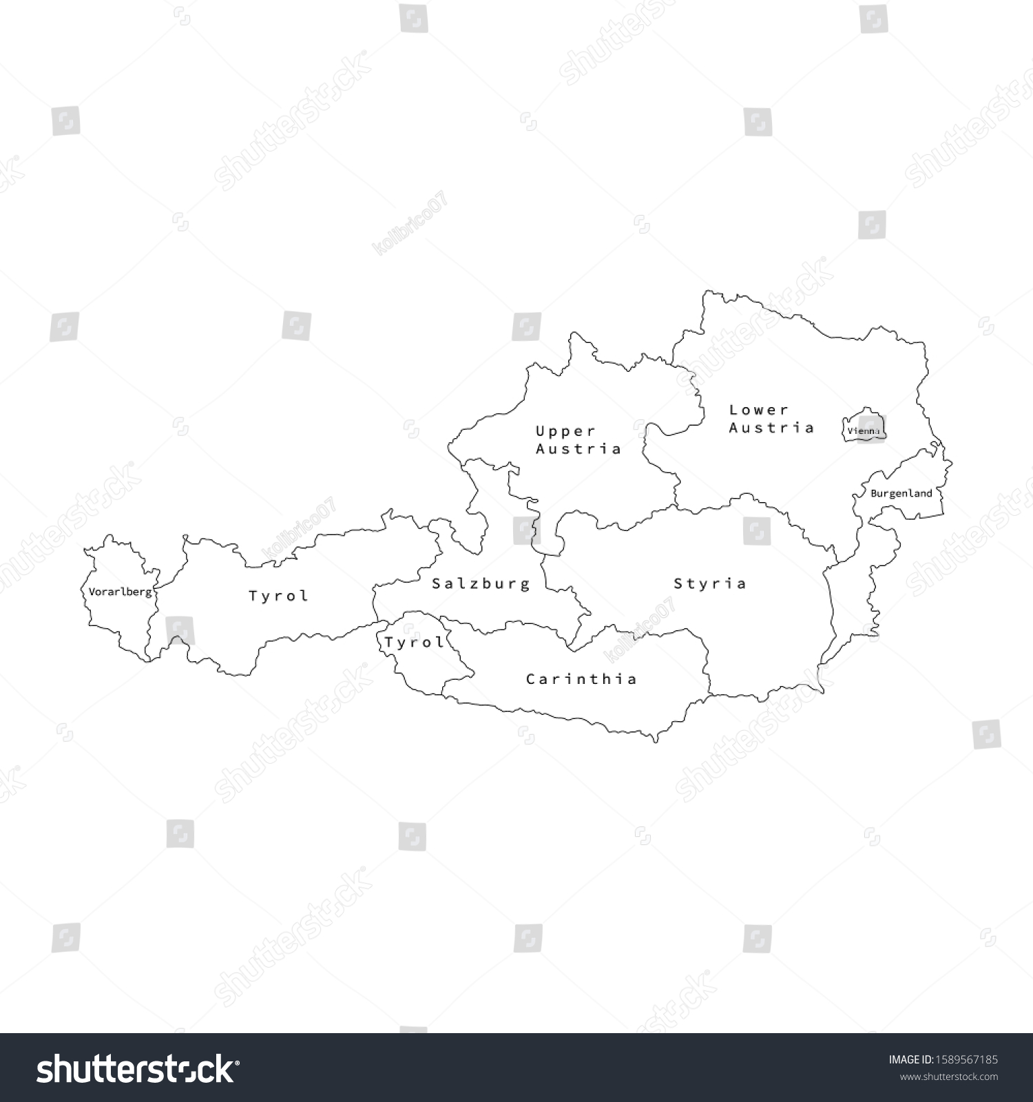 Vector Outline Administrative Division Map Austria Stock Vector ... Vector Outline Administrative Division Map Austria Stock Vector ...