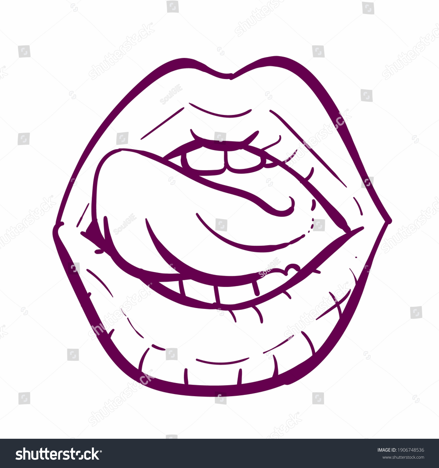 Vector Outline Lip Licking Lips Stock Vector (Royalty Free) 1906748536 ...
