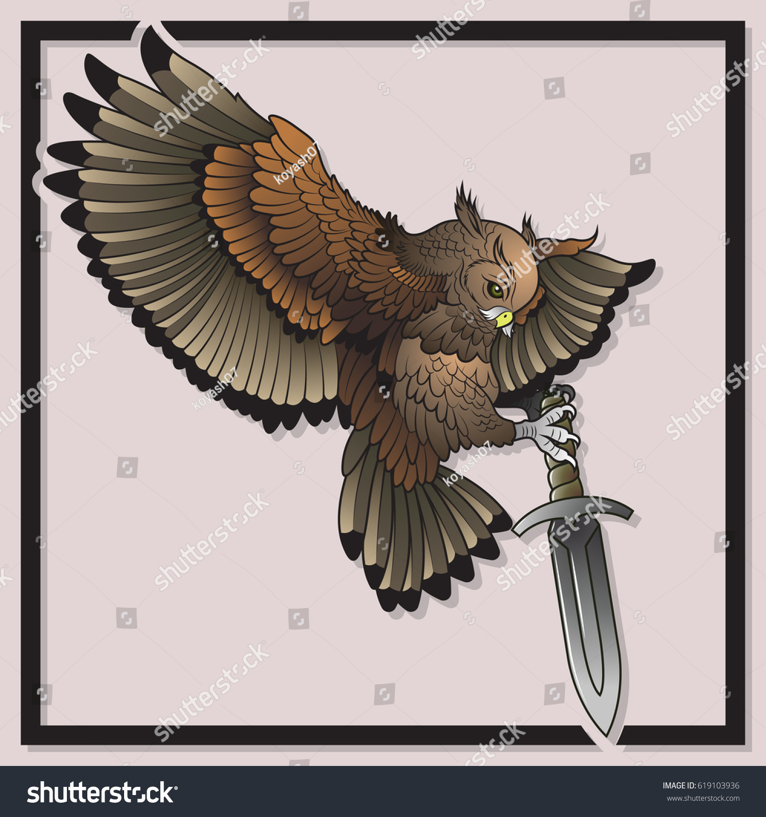 Vector Owl Sword Stock Vector (Royalty Free) 619103936