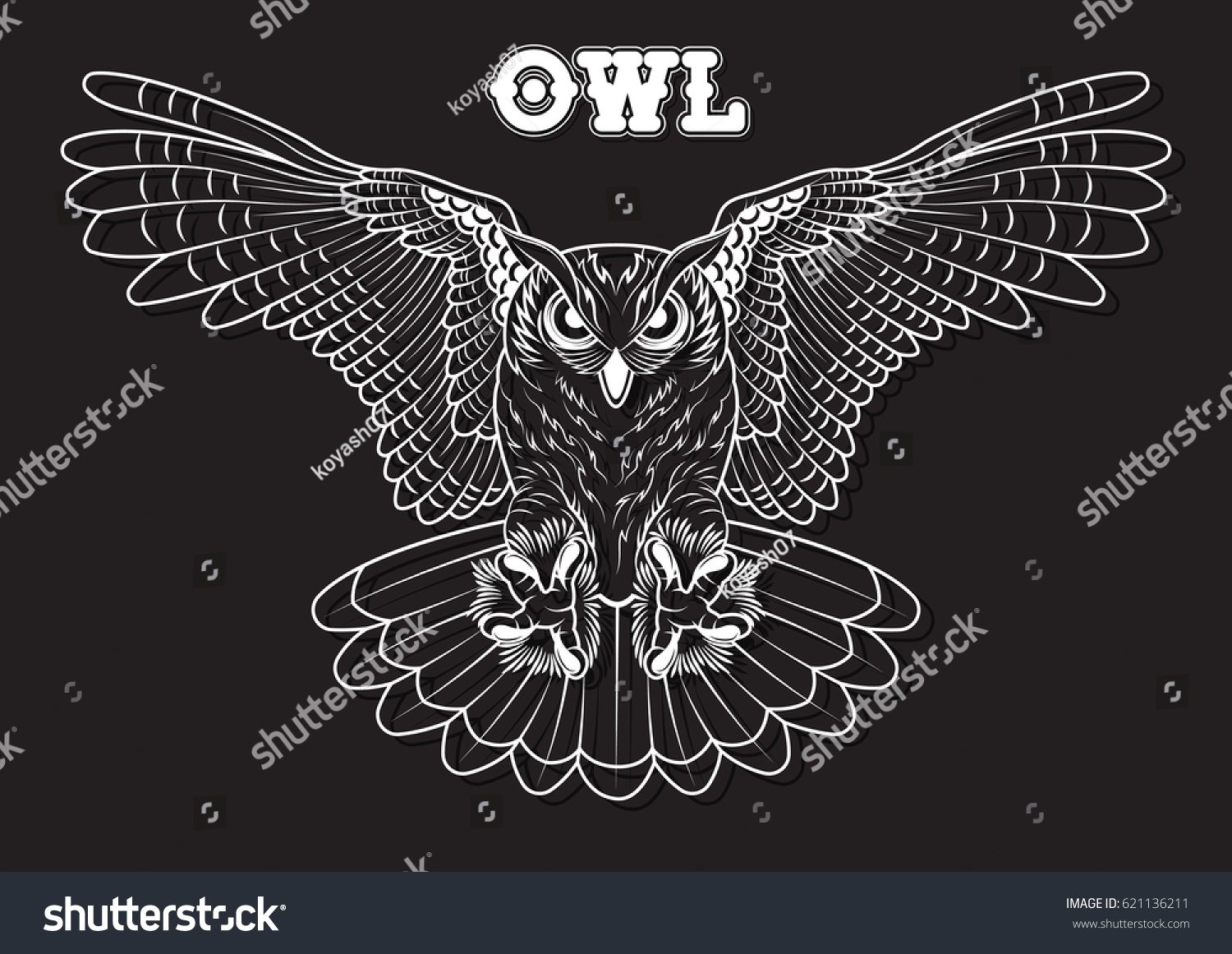 Vector Owl Line Art Stock Vector (Royalty Free) 621136211