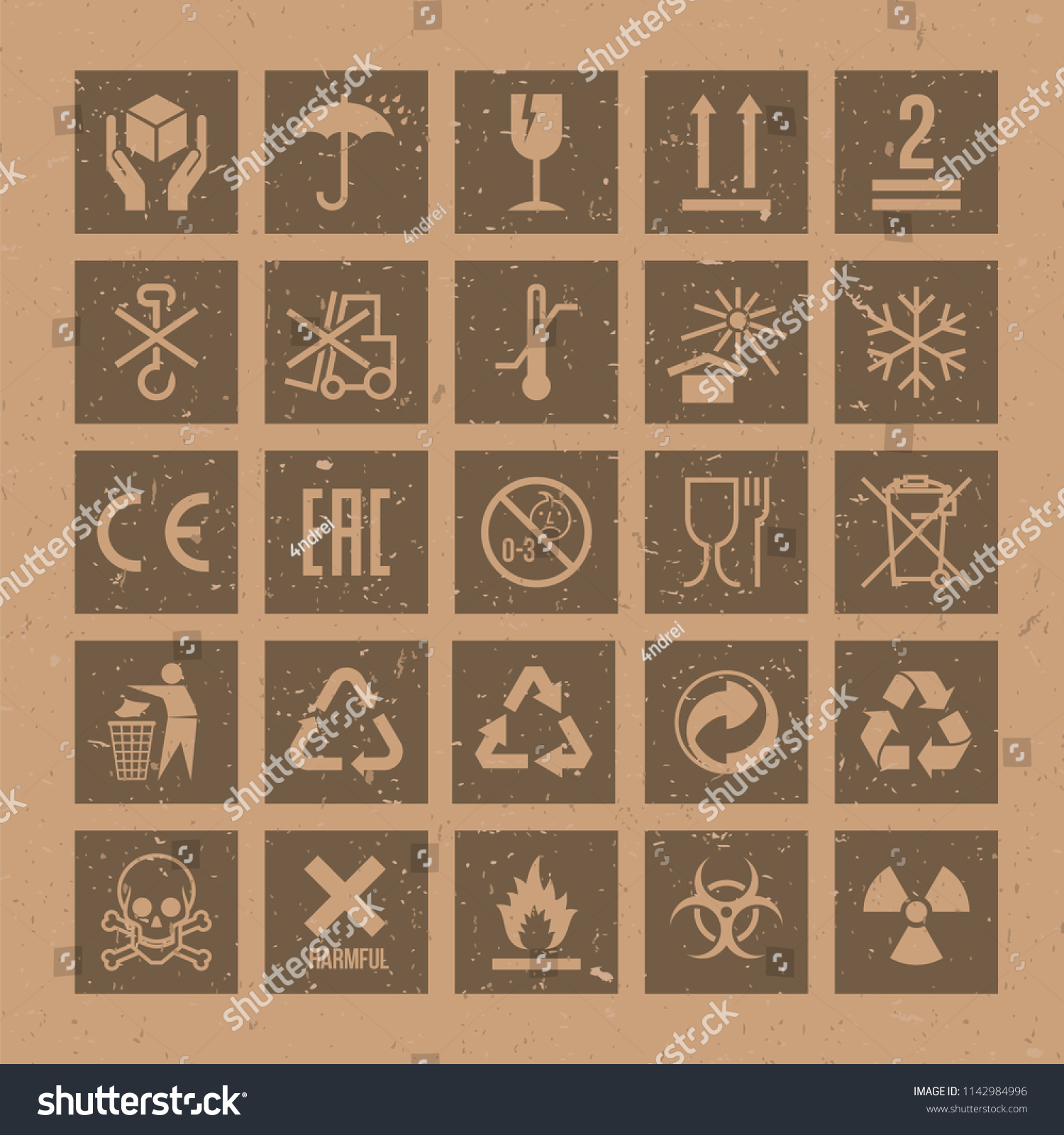 Vector Packaging Symbols Set On Cardboard Stock Vector (Royalty Free ...